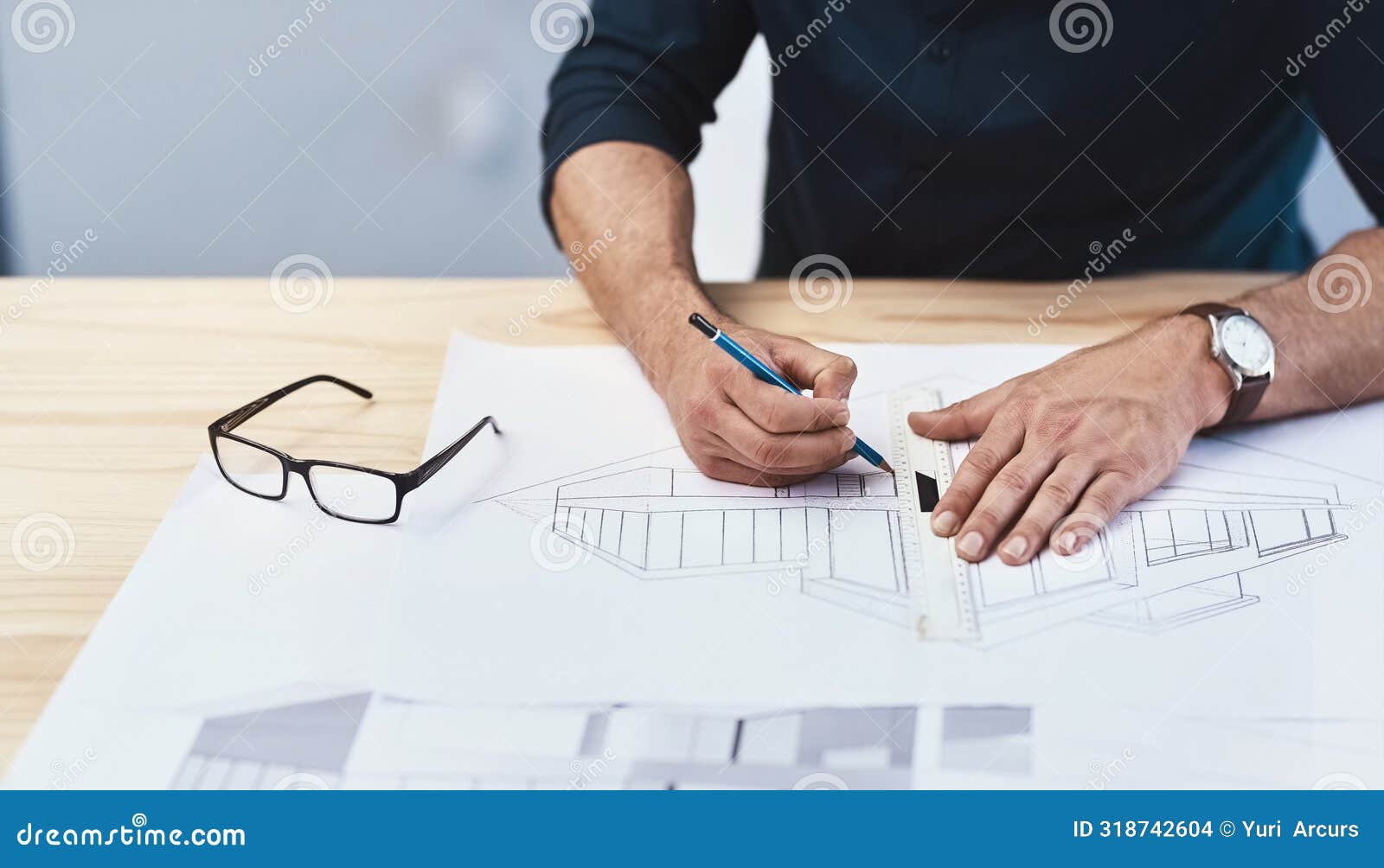 Person, Hands and Drawing Architecture Blueprint or Creative Design or ...