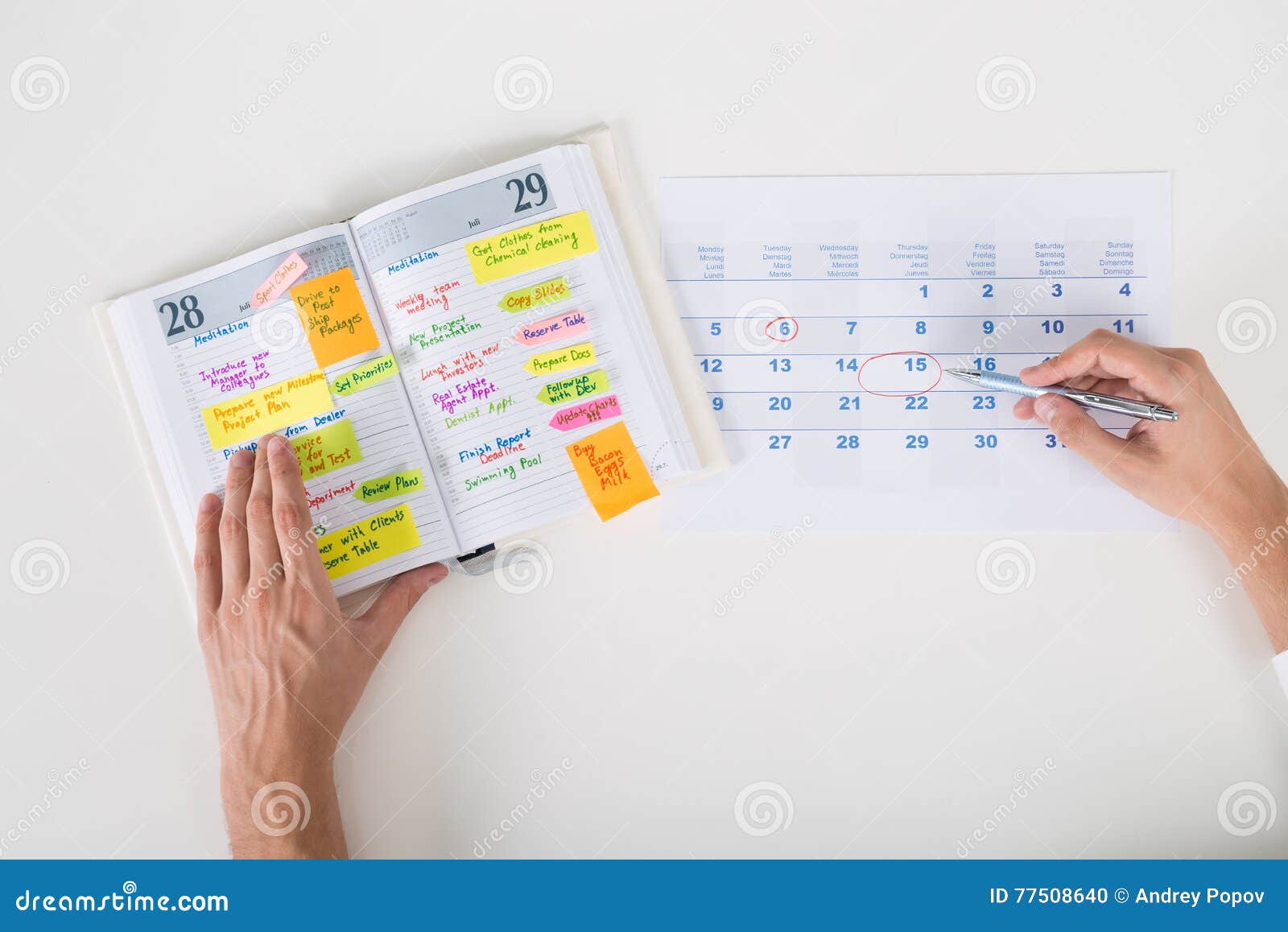 Person Hands Highlighting Date on Calendar Stock Photo - Image of ...