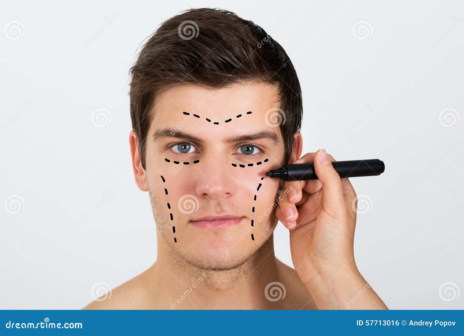 Person Hands Making Lines on Face of Man Stock Photo - Image of medical ...