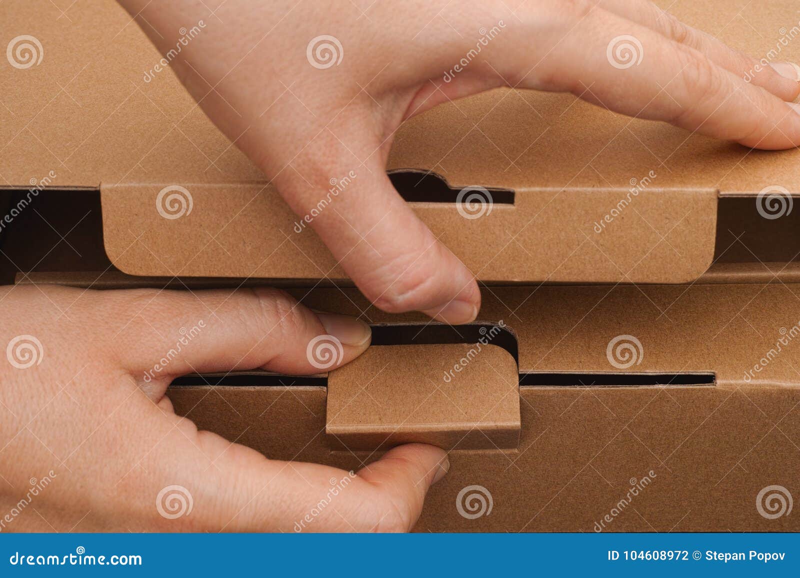 Person Hands Opening a Cardboard Box Stock Photo - Image of carton ...