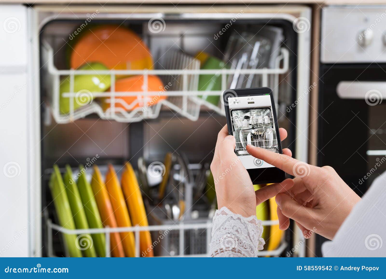 Person Hands Operating Dishwasher Stock Photo - Image of housekeeping ...