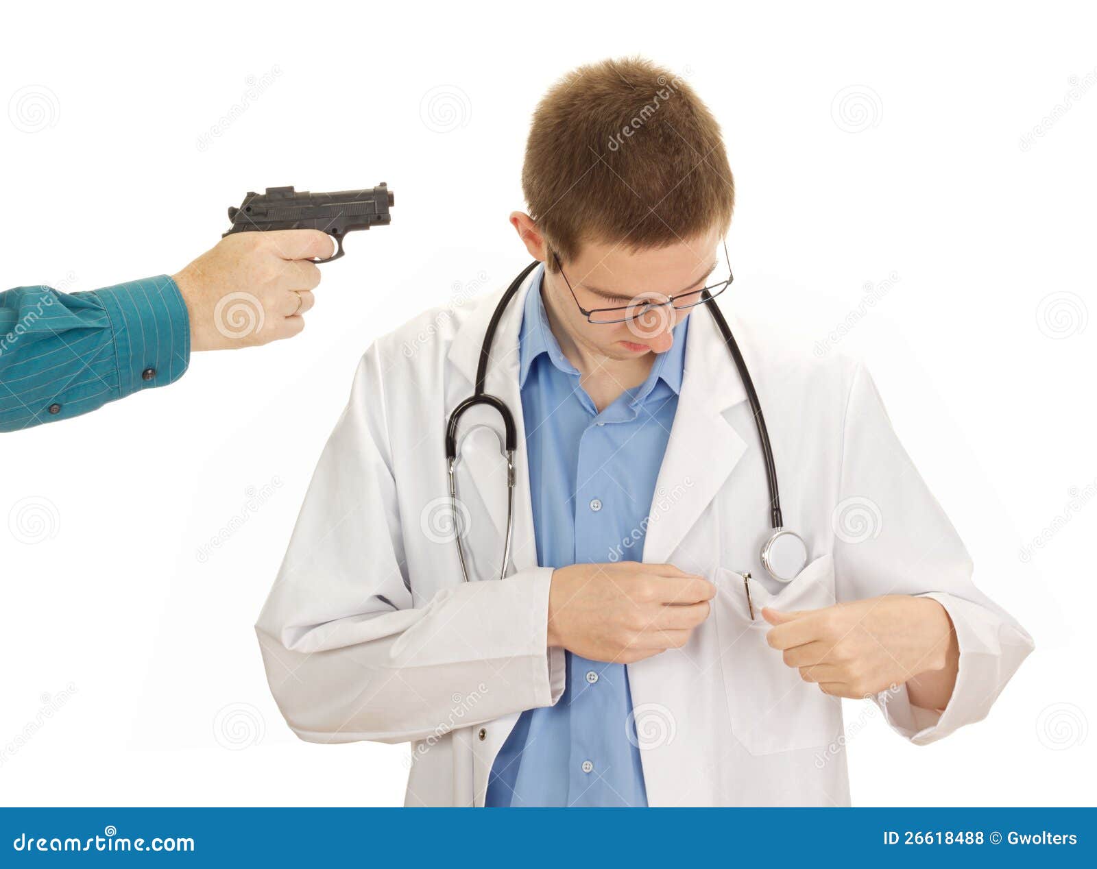 A Person Hold the Young Doctor at Gunpoint Stock Photo - Image of ...