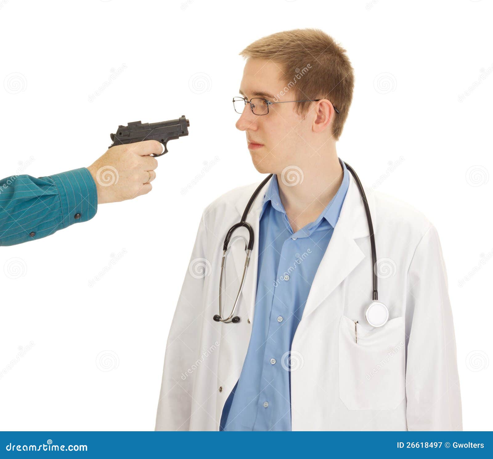 Person Hold Young Doctor at Gunpoint Stock Image - Image of assistant ...