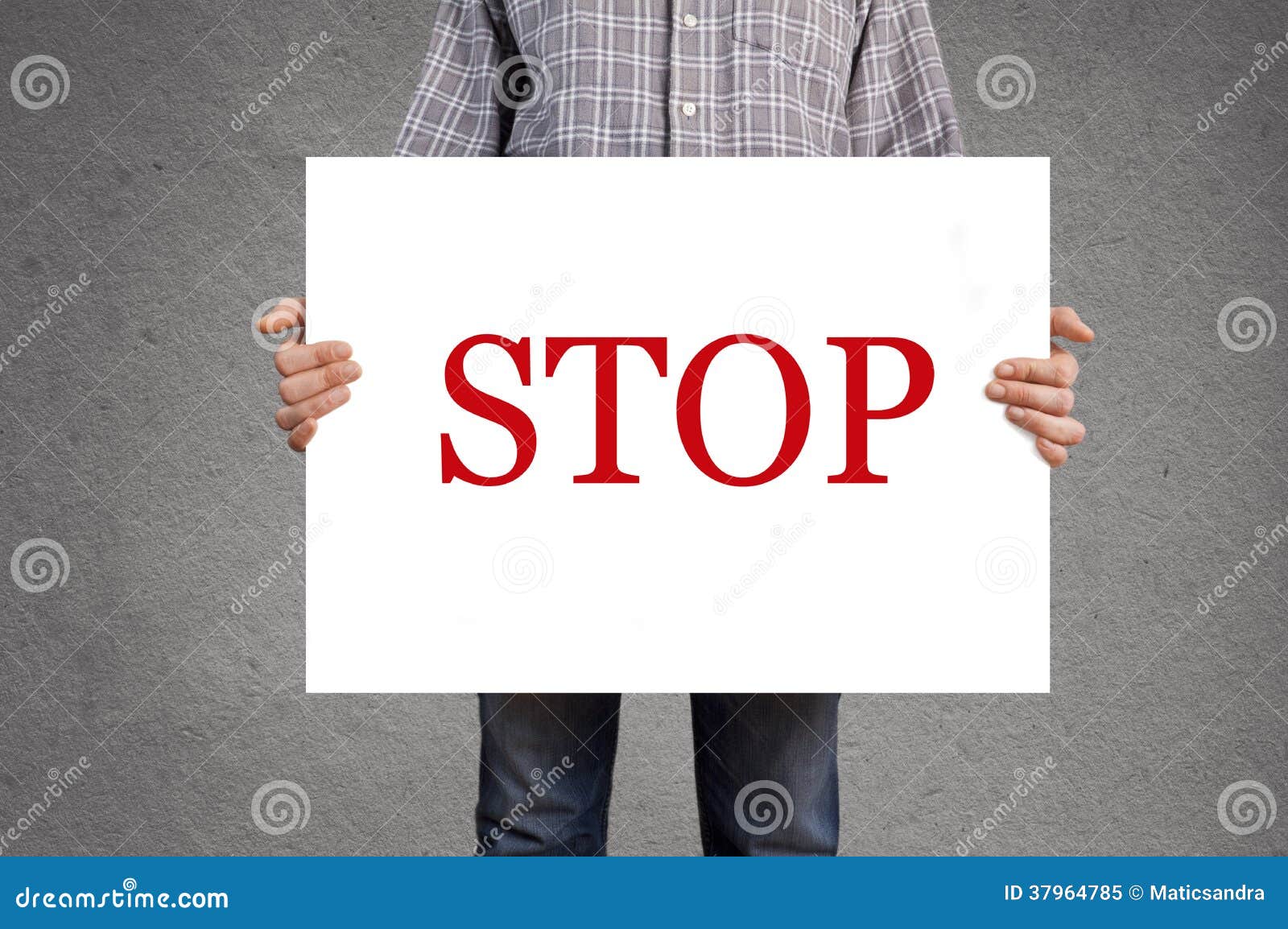 Person Holding Banner with STOP Message Stock Image - Image of paper ...