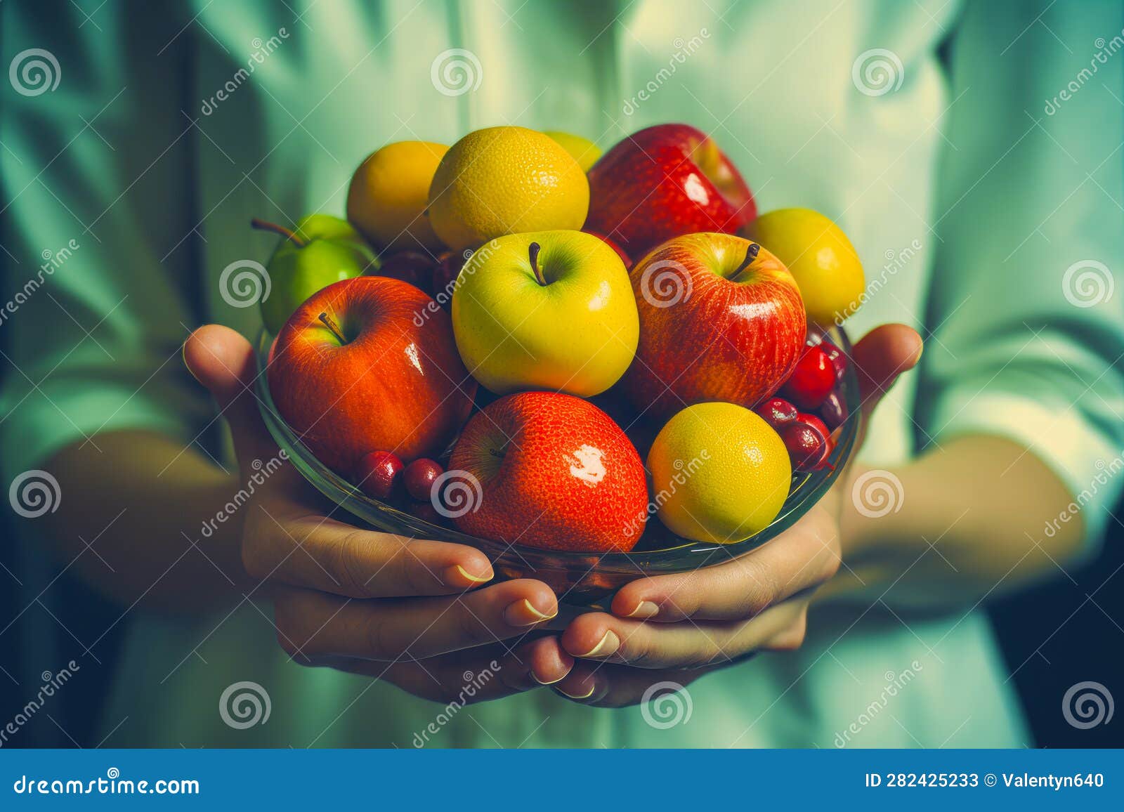 Person Holding Bowl of Fruit with Apples and Oranges in it. Generative ...