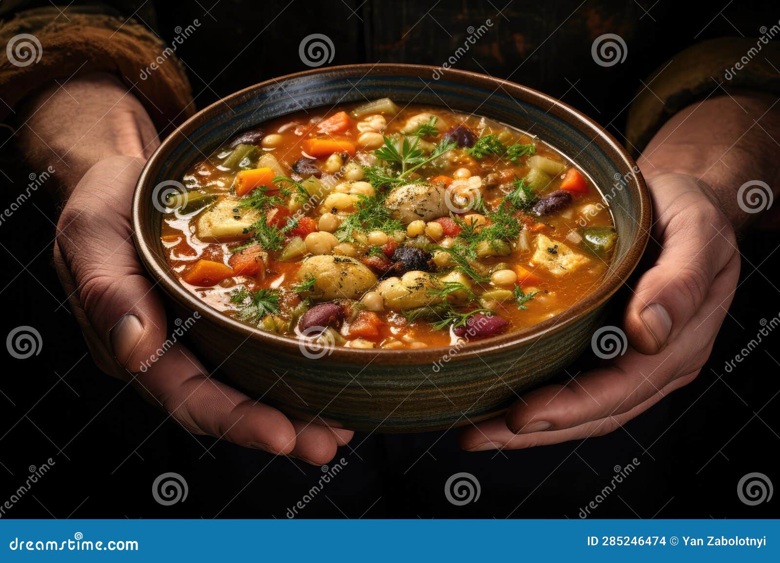 A Person Holding a Bowl of Soup in Their Hands Stock Illustration ...