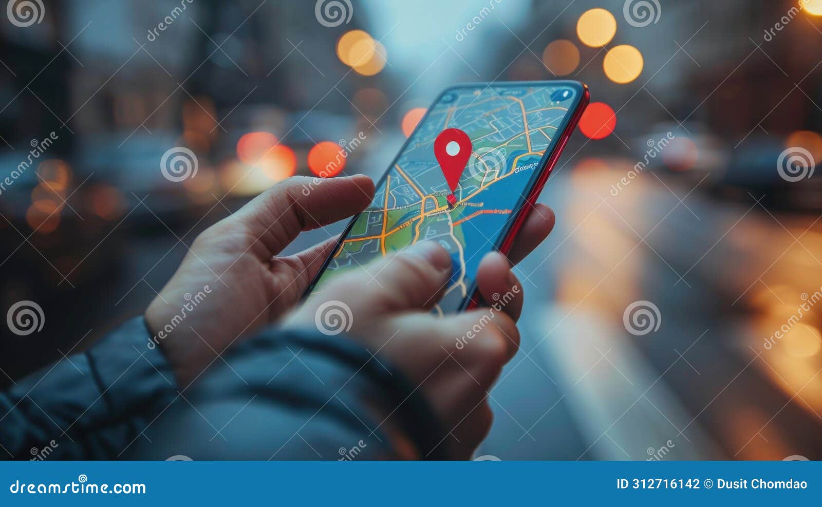 A Person is Holding a Cell Phone with a Map App Open Stock Illustration ...