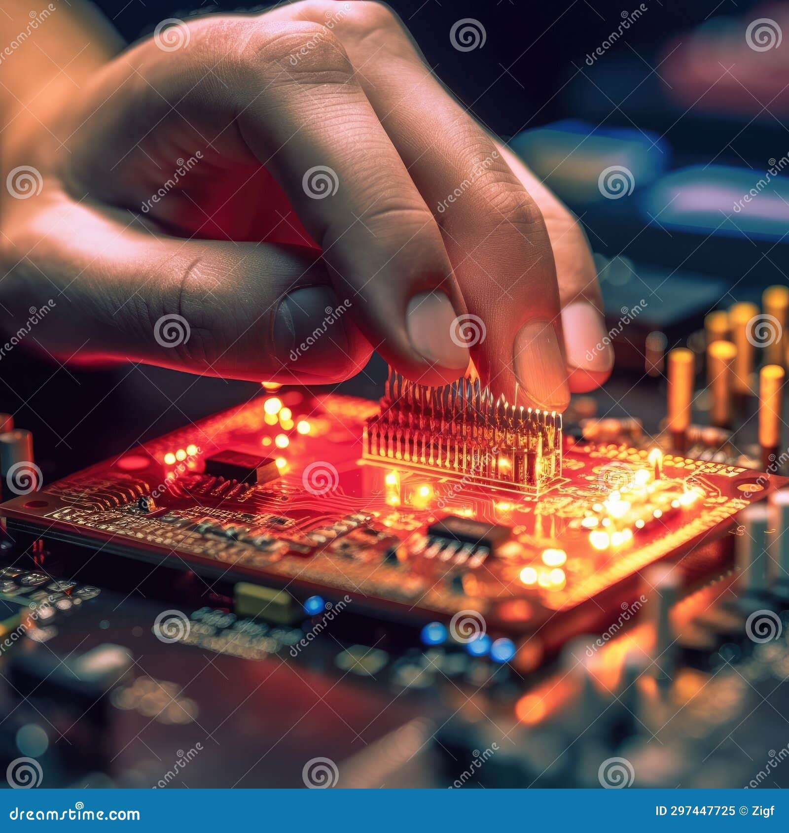 Person is Holding an Electronic Component in Their Hand while Working ...