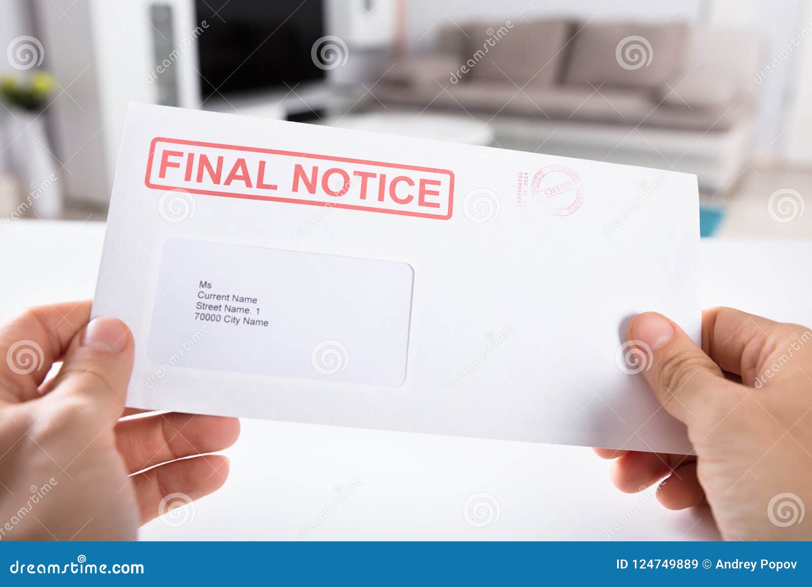Person Holding Final Notice Envelope Stock Image - Image of mark ...