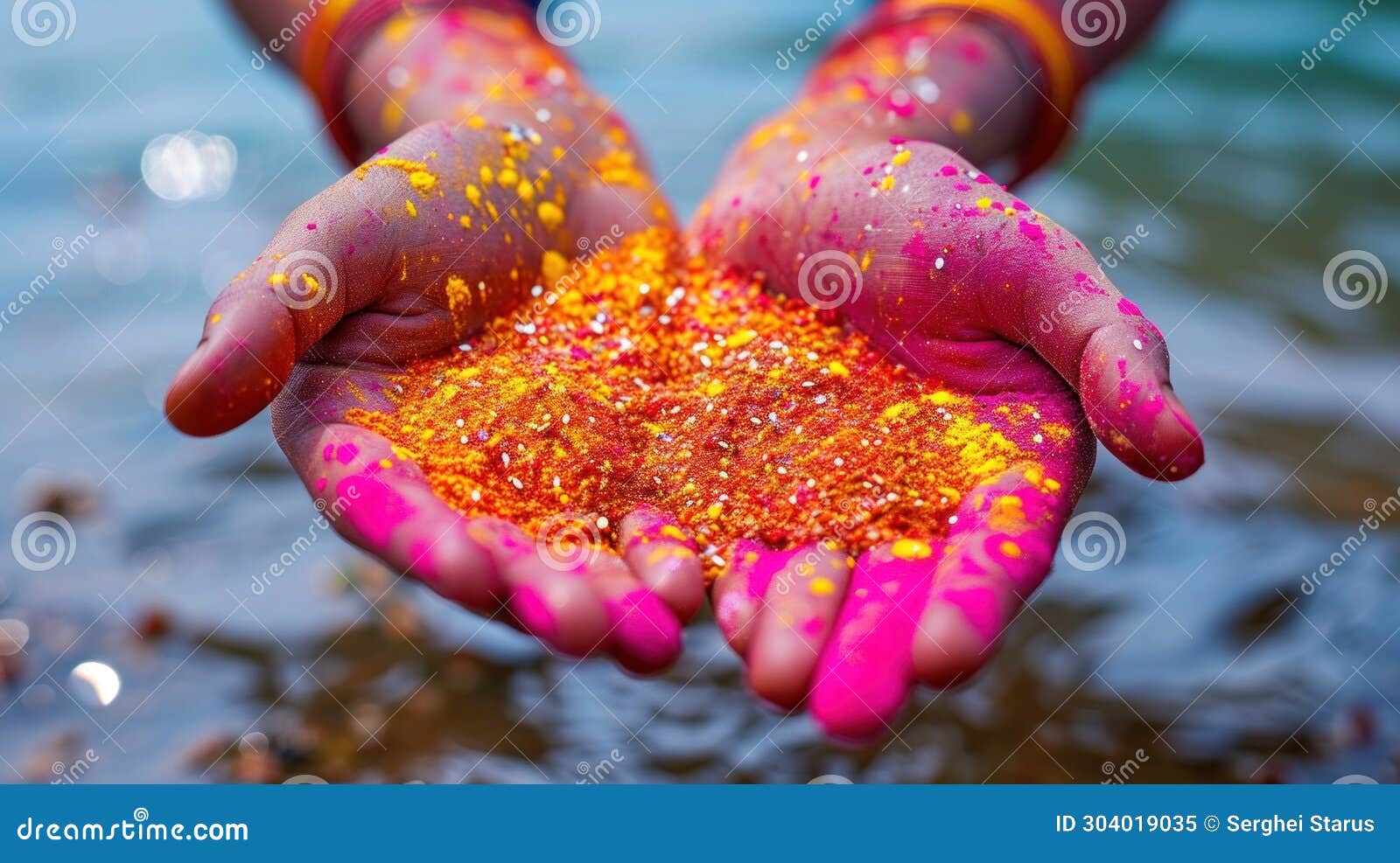 A Person Holding Hands with Bright Colored Powder in the Water, AI ...