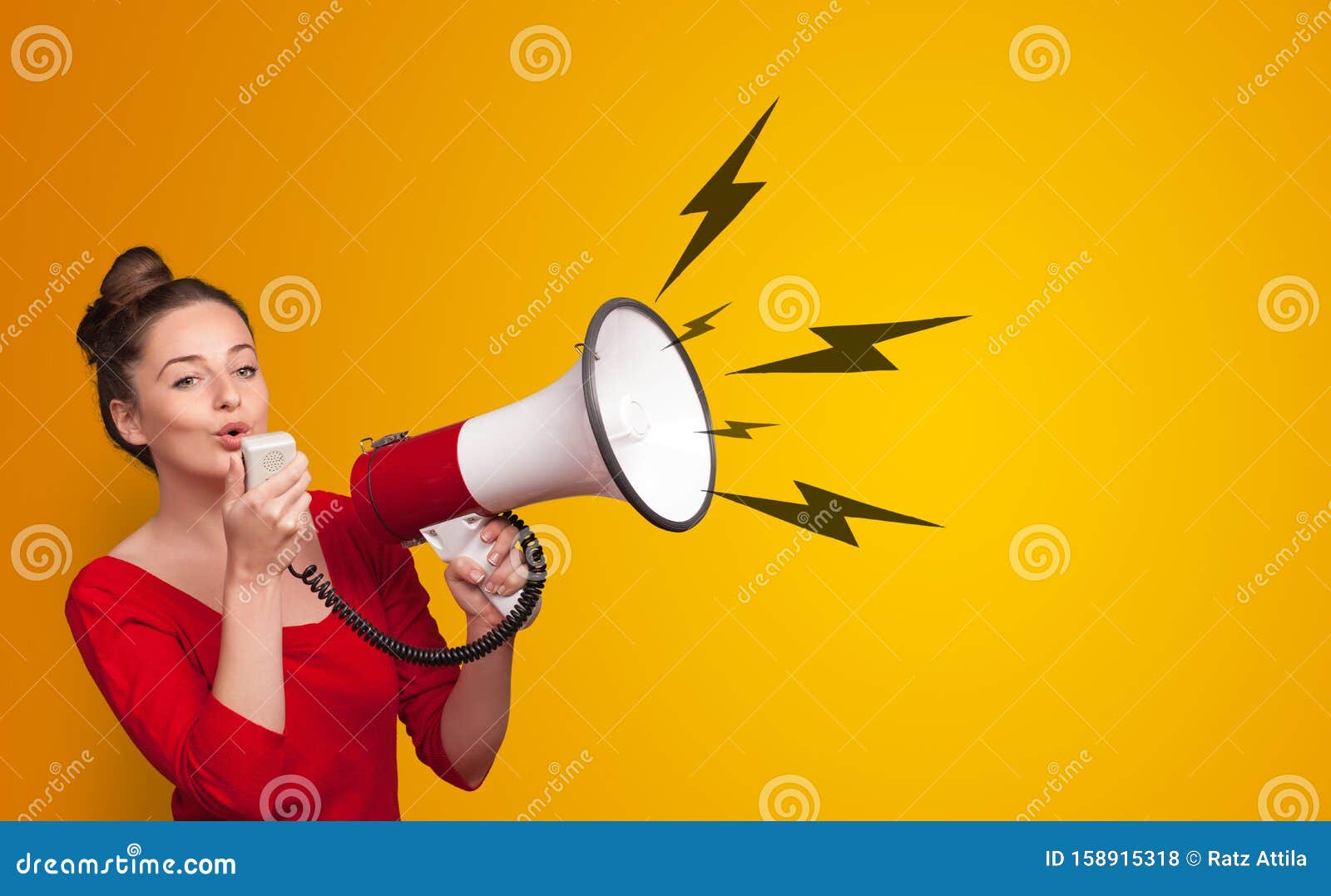 Person holding megaphone stock photo. Image of orange - 158915318