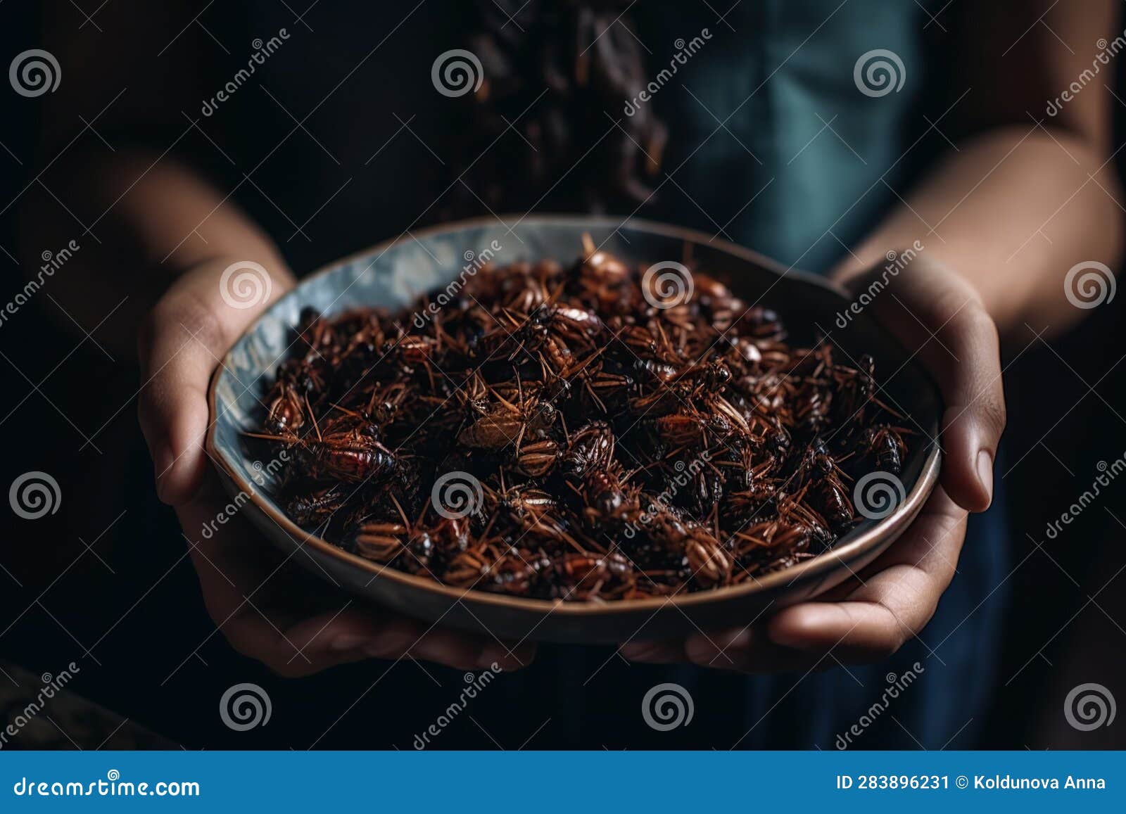 A Person Holding a Plate with Bugs , Concept of Entomophagy, Created ...