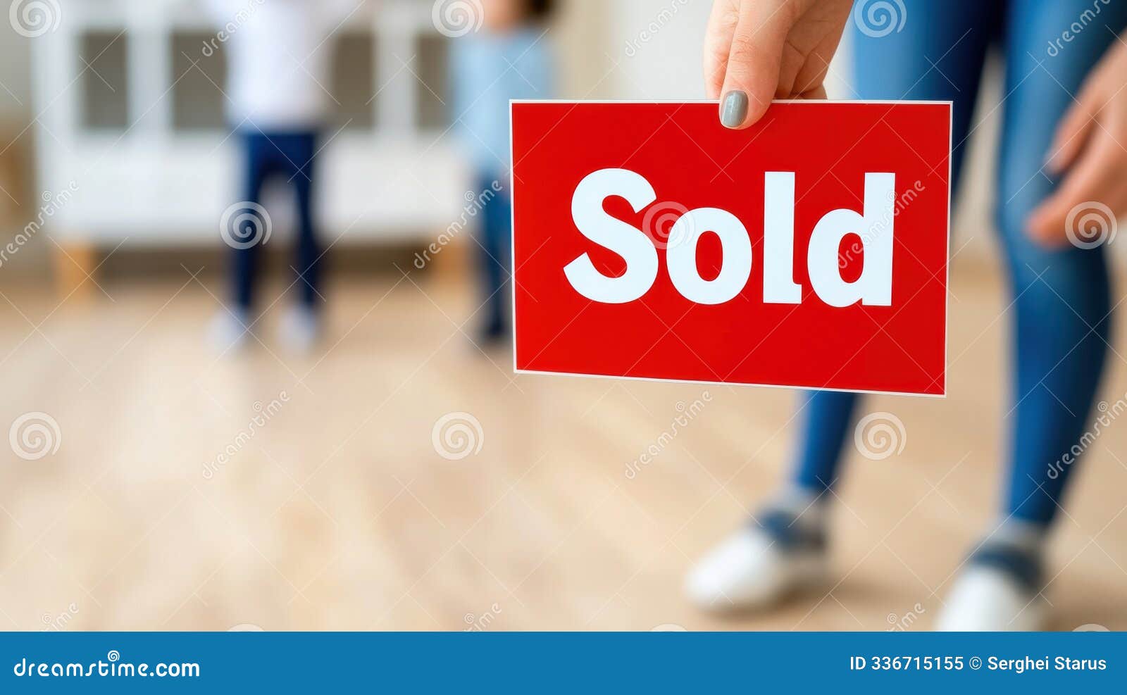 A Person Holding a Sold Sign in Front of Two People, AI Stock Image ...
