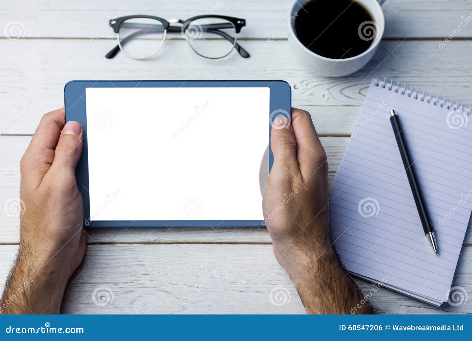Person Holding Tablet Computer Next To Various Objects Stock Photo ...