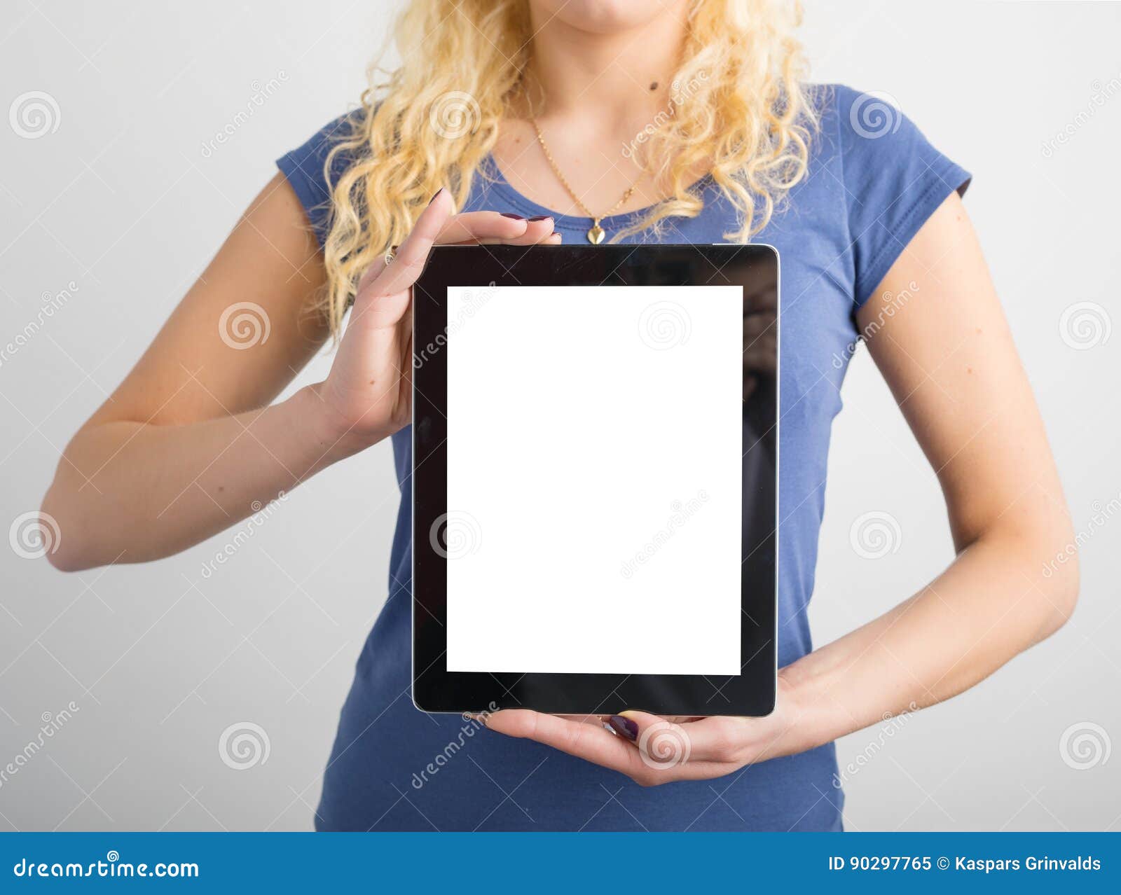 Person Holding Vertical Blank Screen Tablet Stock Image - Image of ...