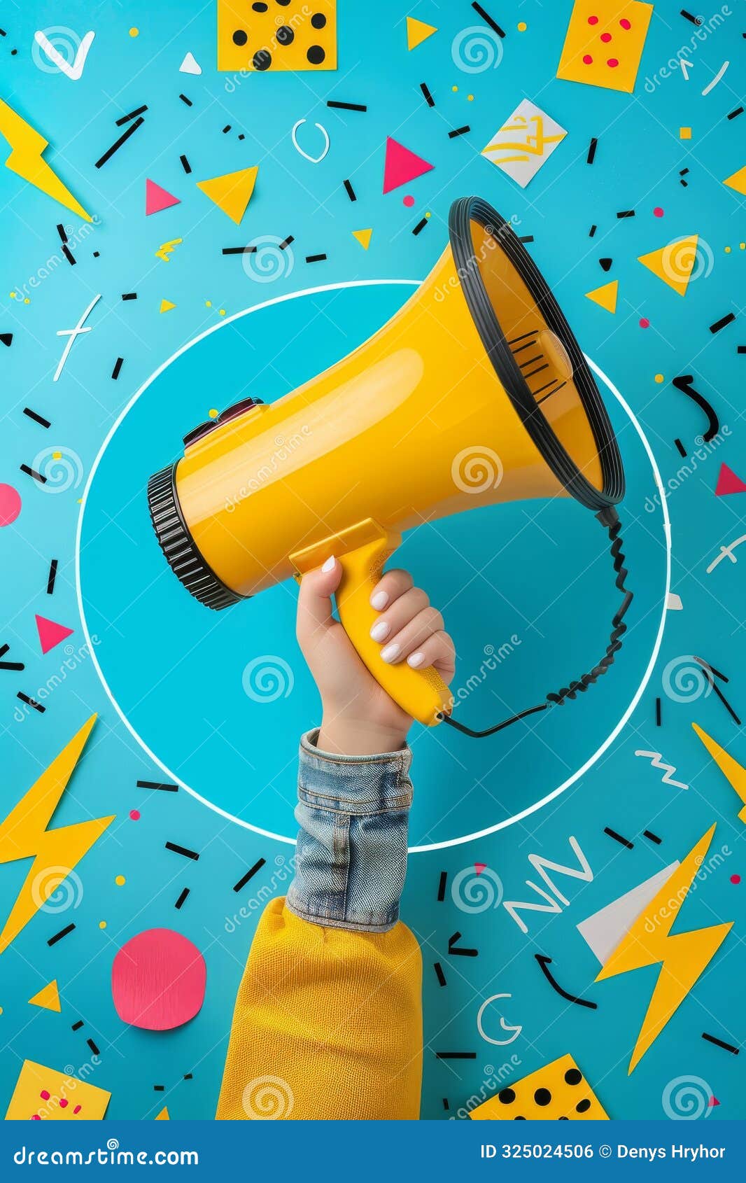 A Person Holding a Yellow Megaphone in Front of a Vibrant Blue ...