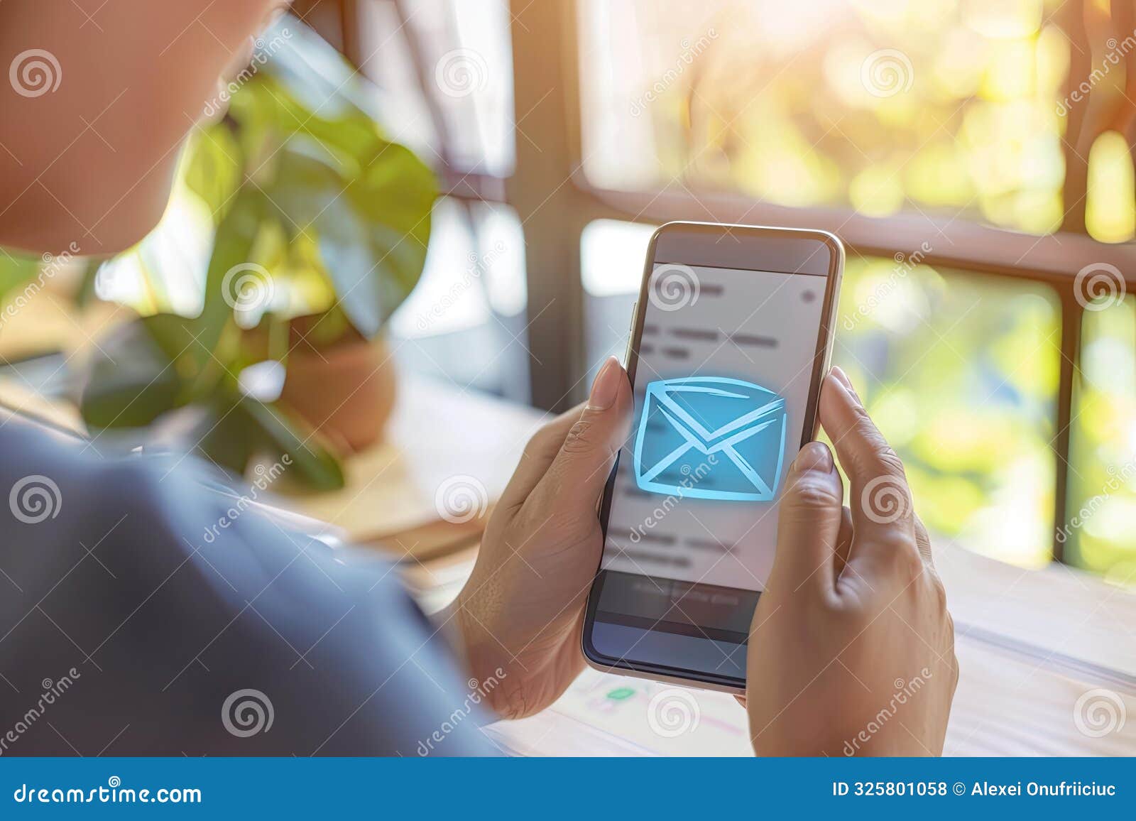 A Person Holds a Cell Phone with Email Icon on Screen Stock ...