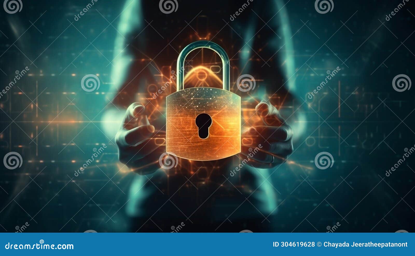 A Person Holds a Lock Symbol in Front of an Abstract Cloud, Encryption ...