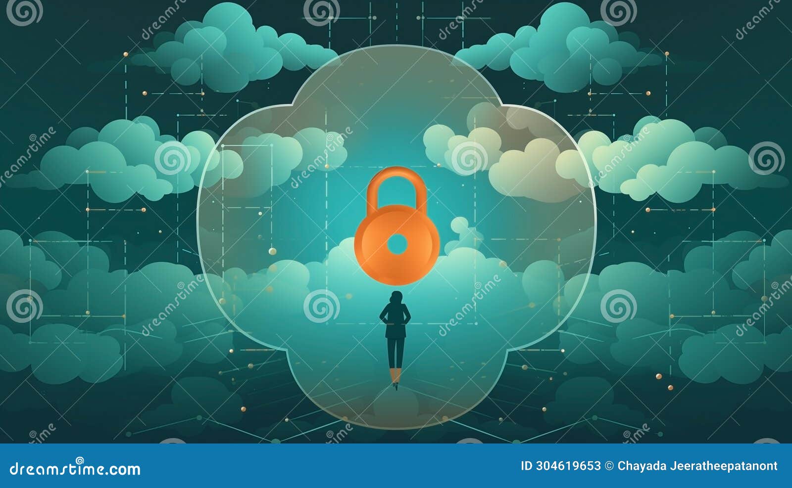 A Person Holds a Lock Symbol in Front of an Abstract Cloud, Encryption ...
