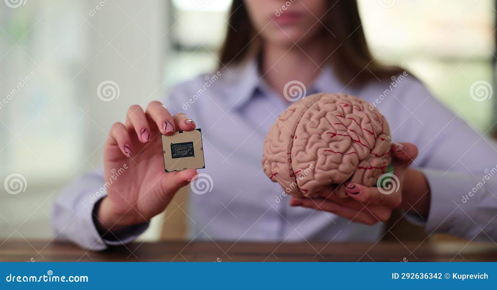 Person Holds Tiny Computer Chip in Plastic Model of Human Brain Stock ...