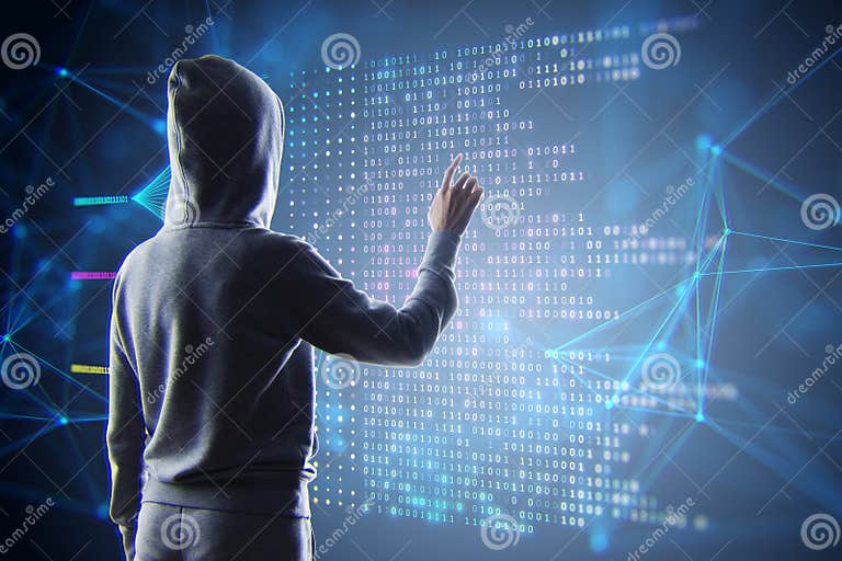 A Person in a Hoodie Interacts with a Futuristic Interface Depicting ... A Person in a Hoodie Interacts with a Futuristic Interface Depicting ...