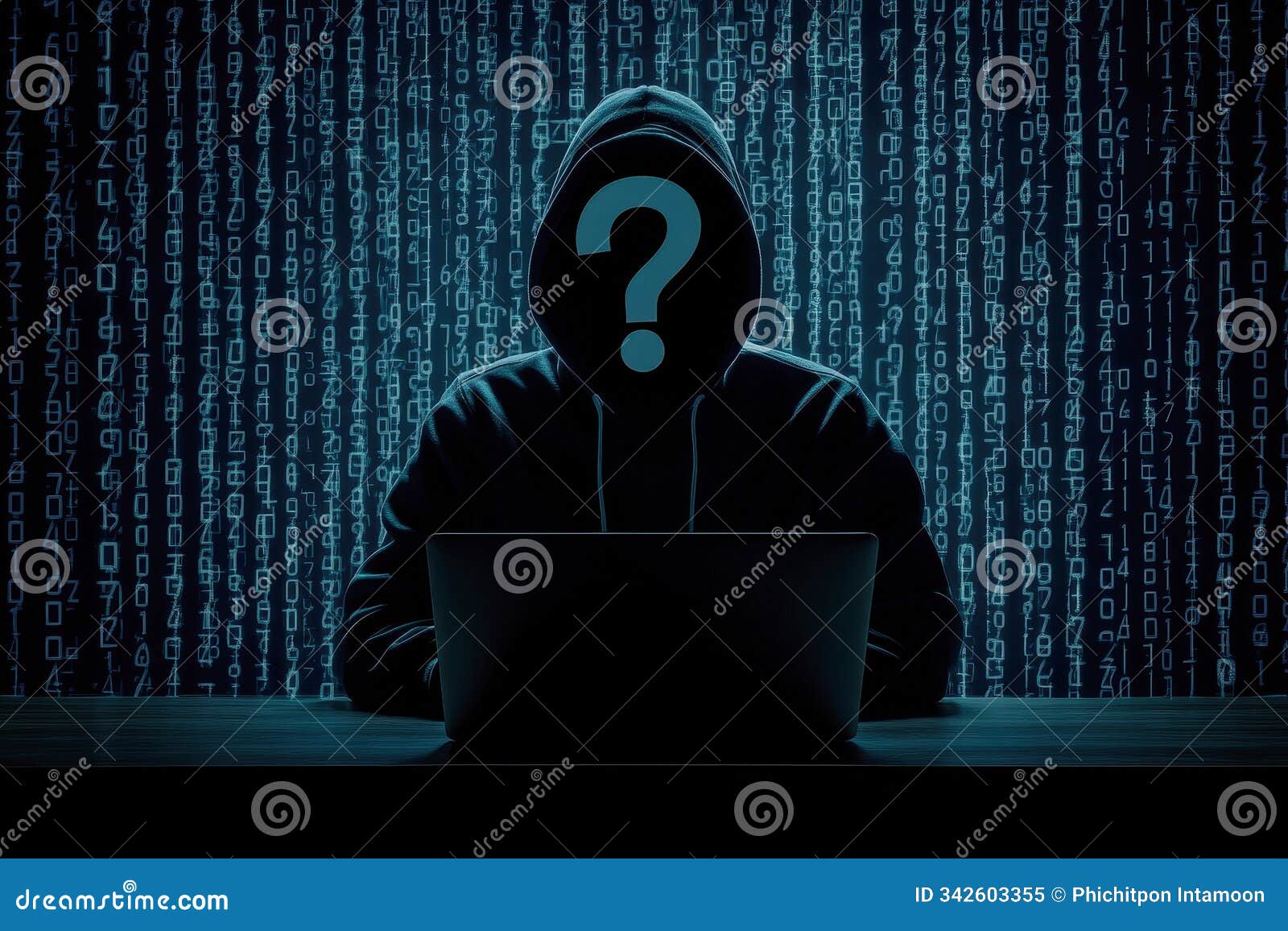 A Person in a Hoodie with Question Mark Typing on a Laptop, Cyber ...