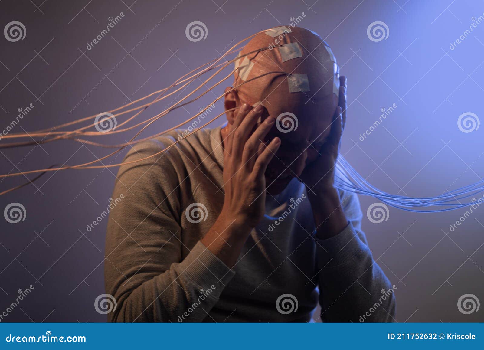 Person with Implants in Head Experiences Stress and Horror. New ...