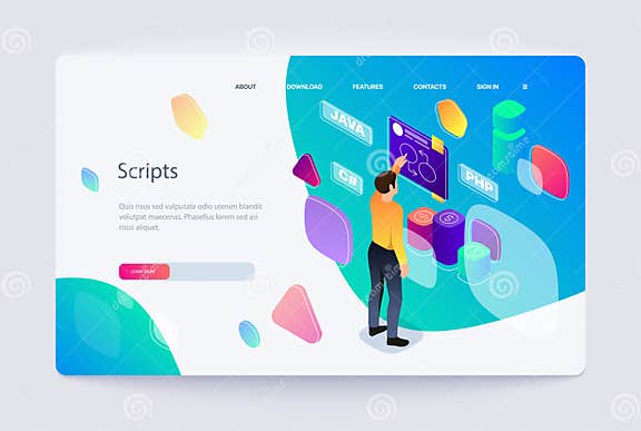 Person Interacting with a Coding Interface, Colorful Vector ...