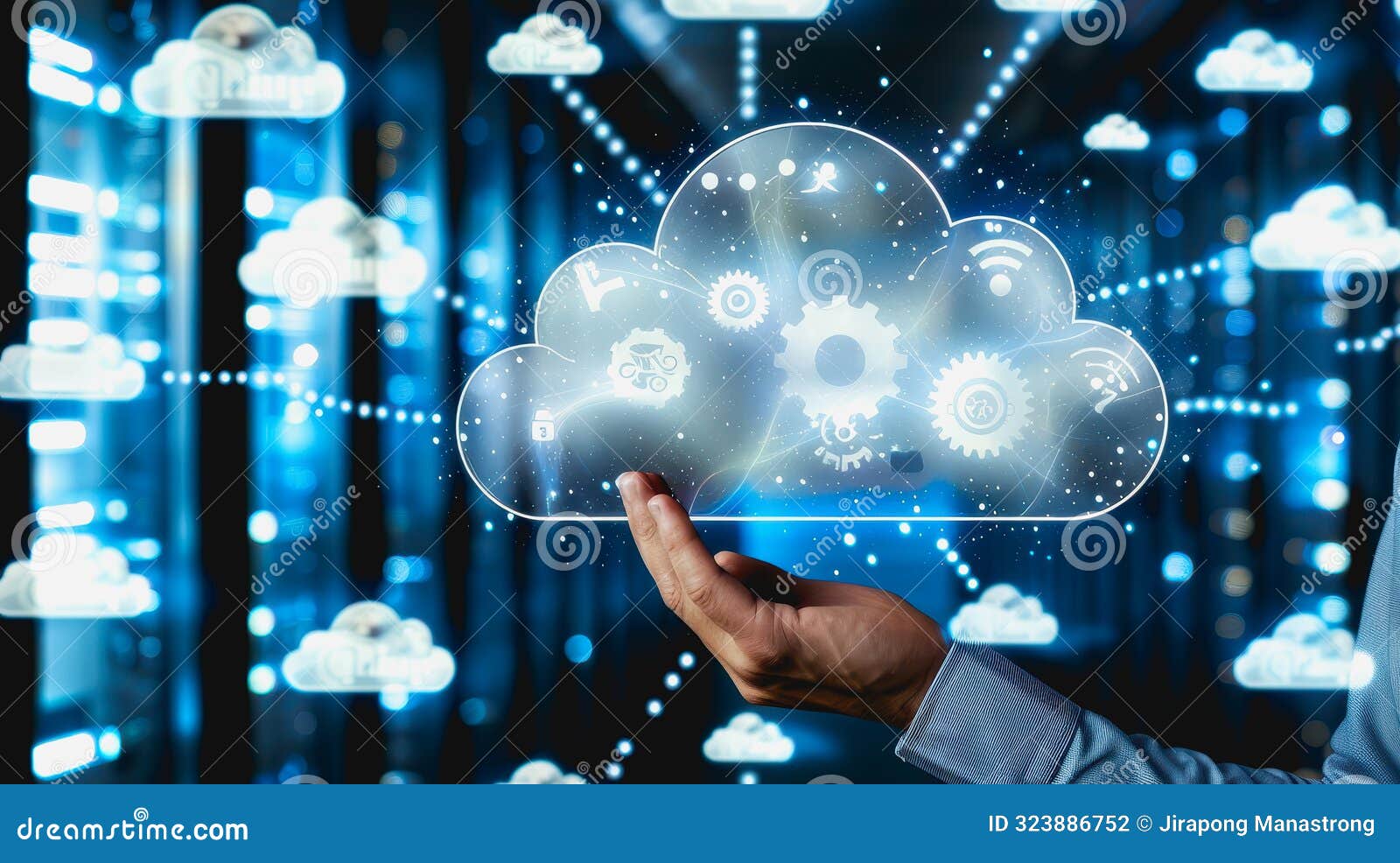 A Person Interacting with a Digital Cloud Interface, Symbol Icon ...