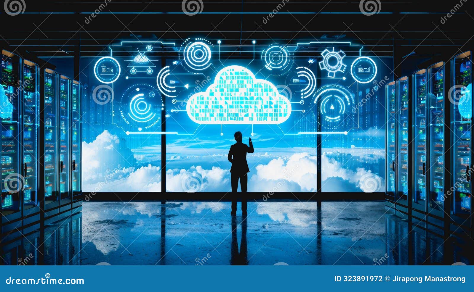 A Person Interacting with a Digital Cloud Interface, Symbol Icon ...