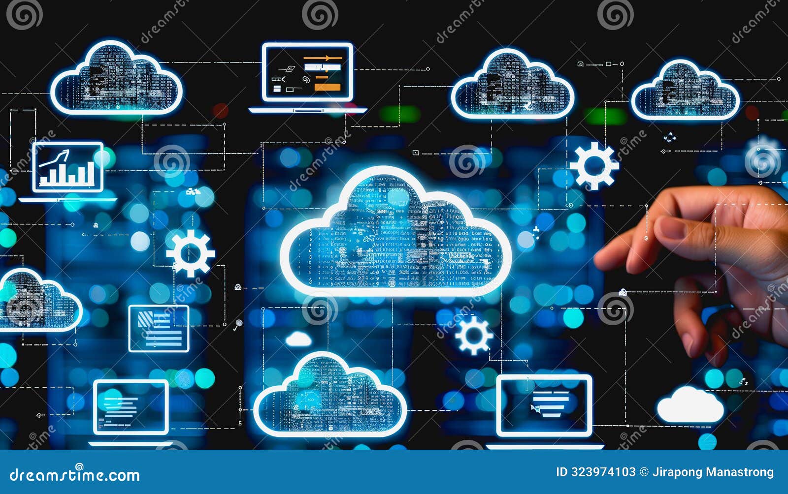 A Person Interacting with a Digital Cloud Interface, Symbol Icon ...
