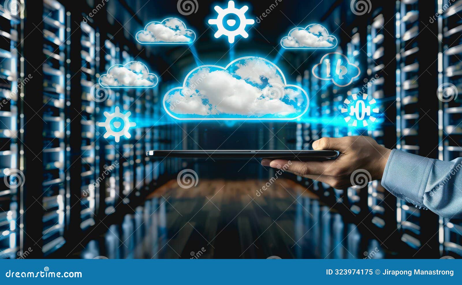 A Person Interacting with a Digital Cloud Interface, Symbol Icon ...