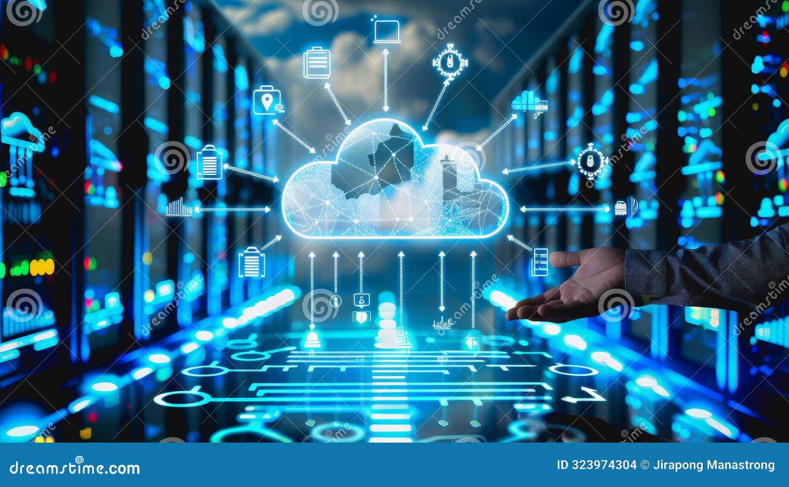 A Person Interacting with a Digital Cloud Interface, Symbol Icon ...