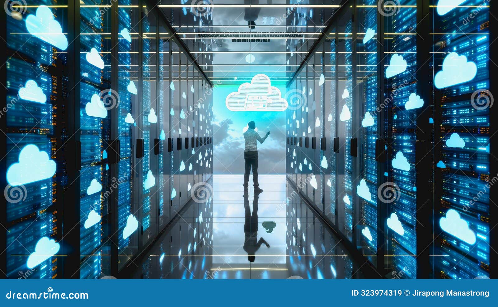A Person Interacting with a Digital Cloud Interface, Symbol Icon ...