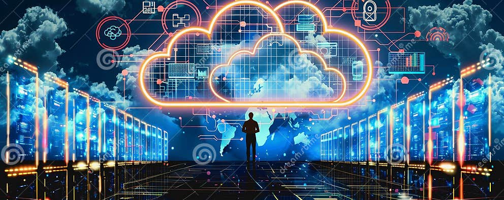 A Person Interacting with a Digital Cloud Interface, Symbol Icon ...