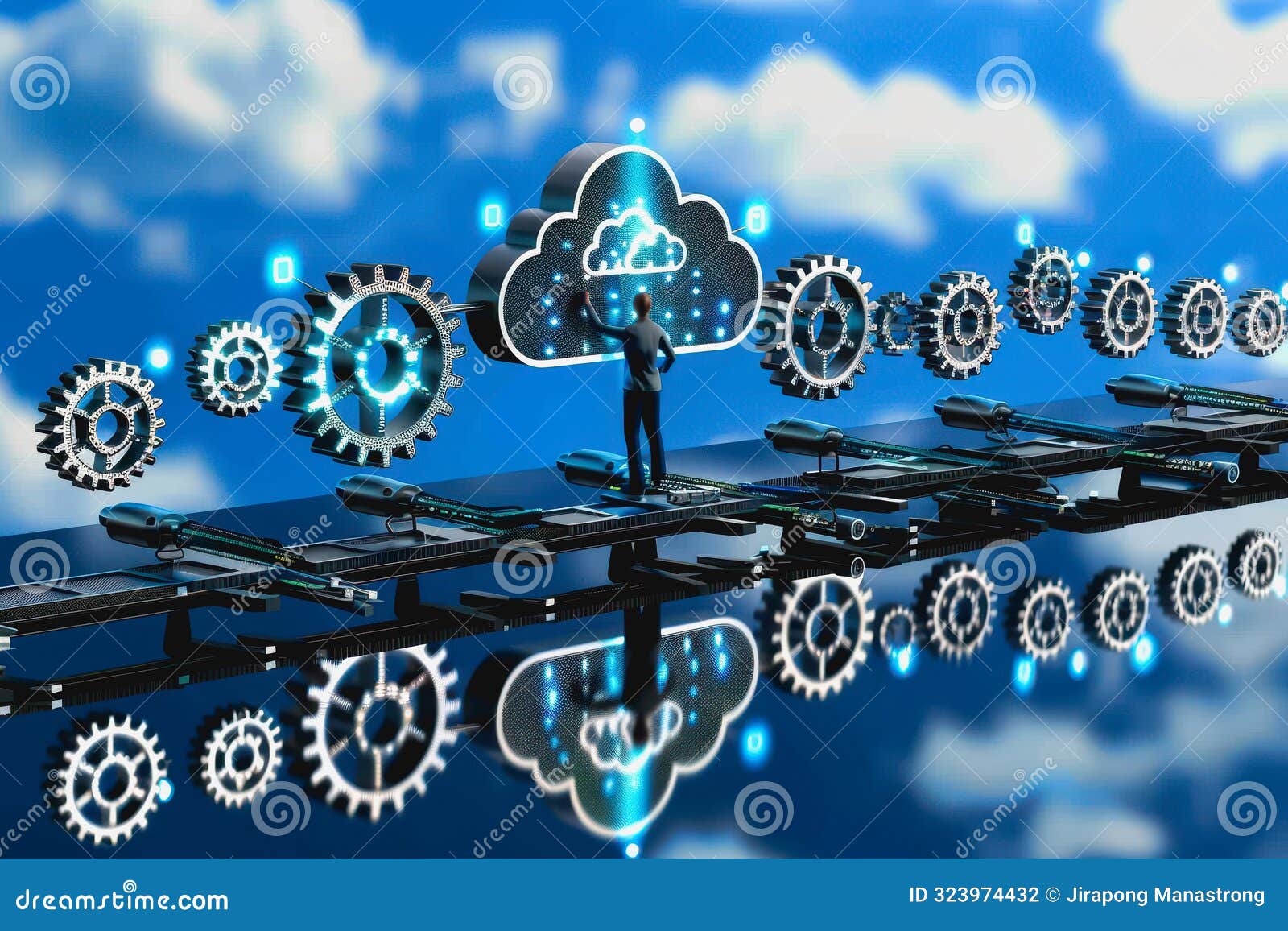 A Person Interacting with a Digital Cloud Interface, Symbol Icon ...