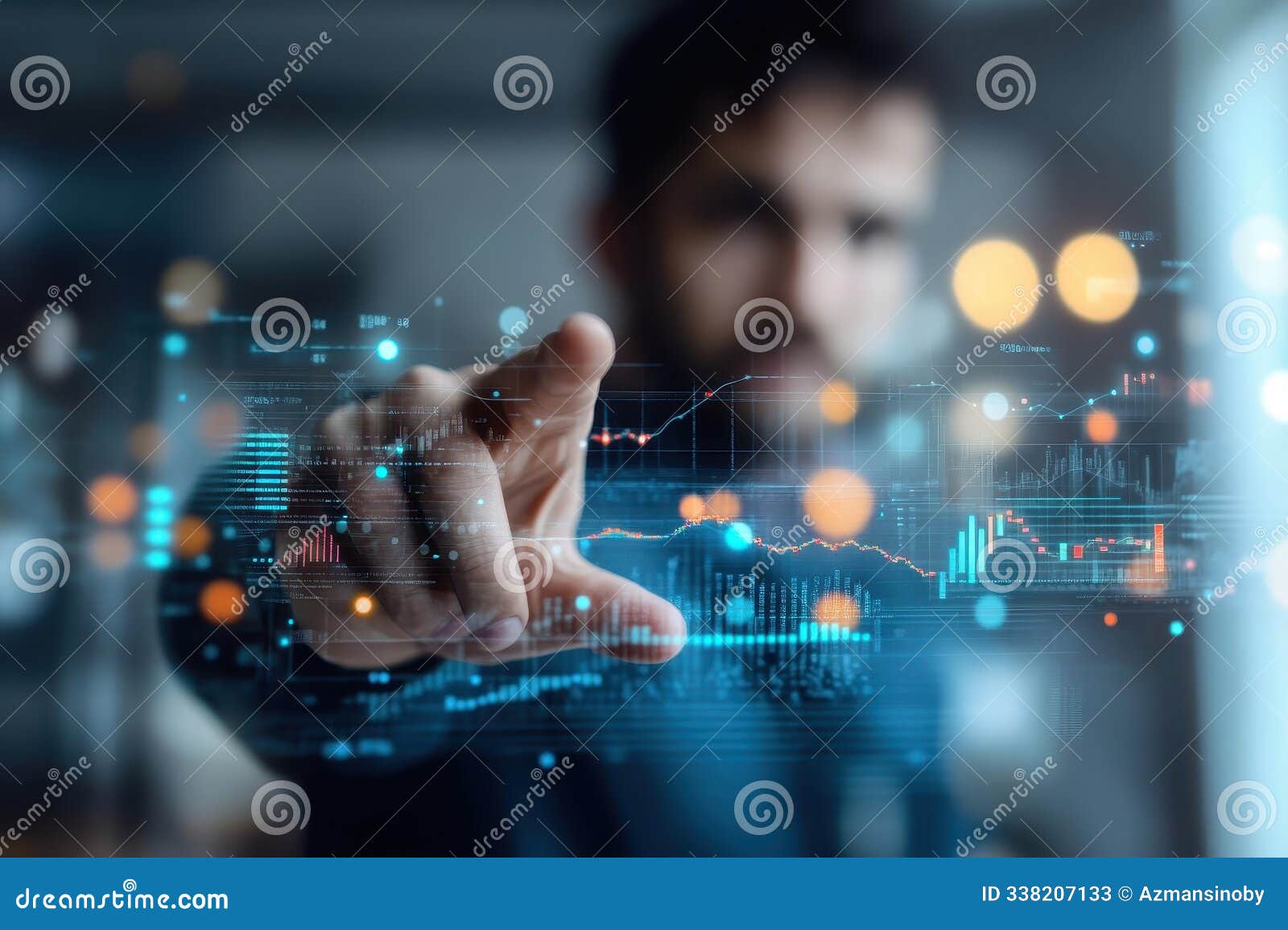 A Person Interacting with Digital Data Visualizations and Analytics ...