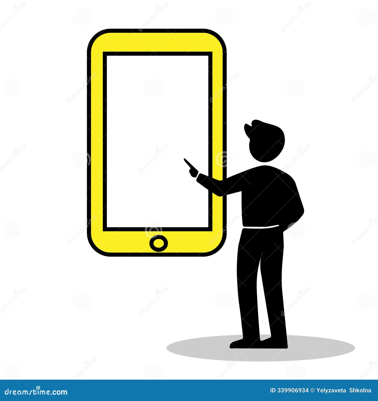 A Person Interacting with a Large Smartphone Illustration in a Creative ...