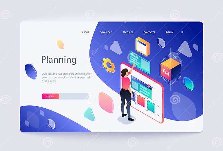 A Person Interacting with a Stylized Website Interface, Vector ...