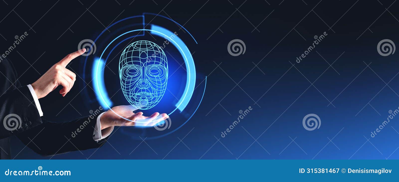 A Person Interacting with a Virtual Face Recognition Interface Stock ...