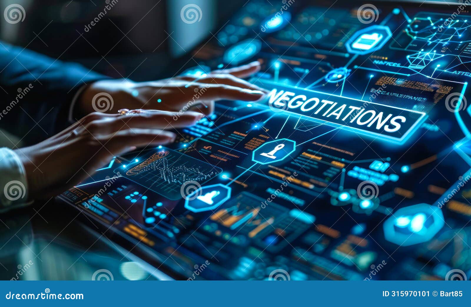 Person Interacts with Digital Interface Word Negotiations and Icons ...