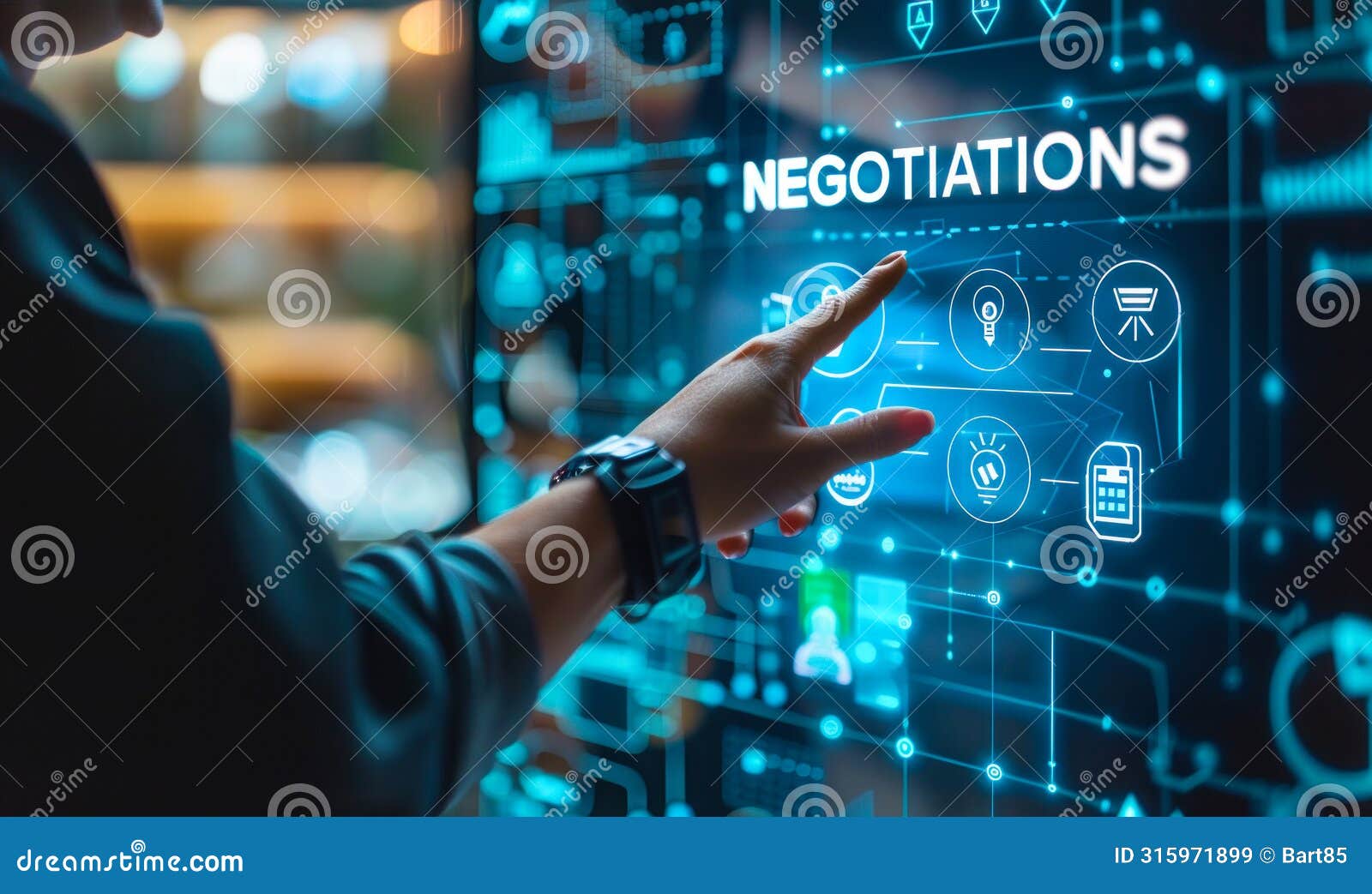 Person Interacts with Digital Interface Word Negotiations and Icons ...