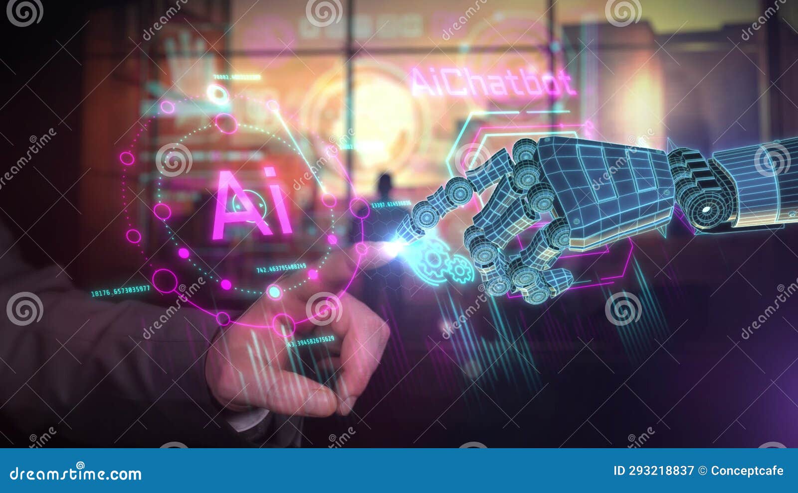 Interaction with the Digital World of Artificial Intelligence. Stock ...