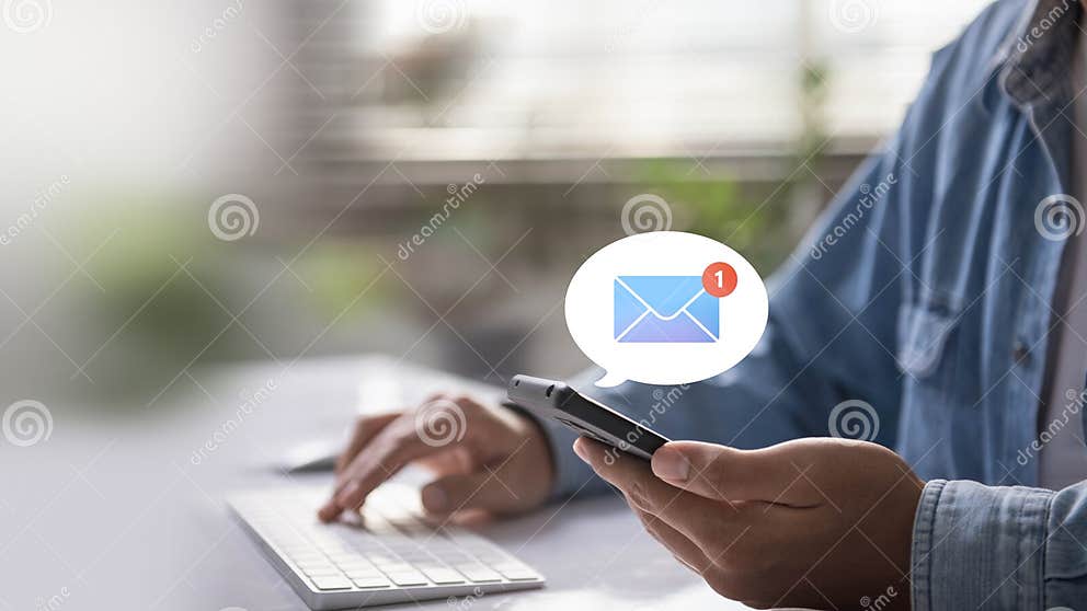 A Person Interacts with Email Notifications on a Smartphone, Indicating ...