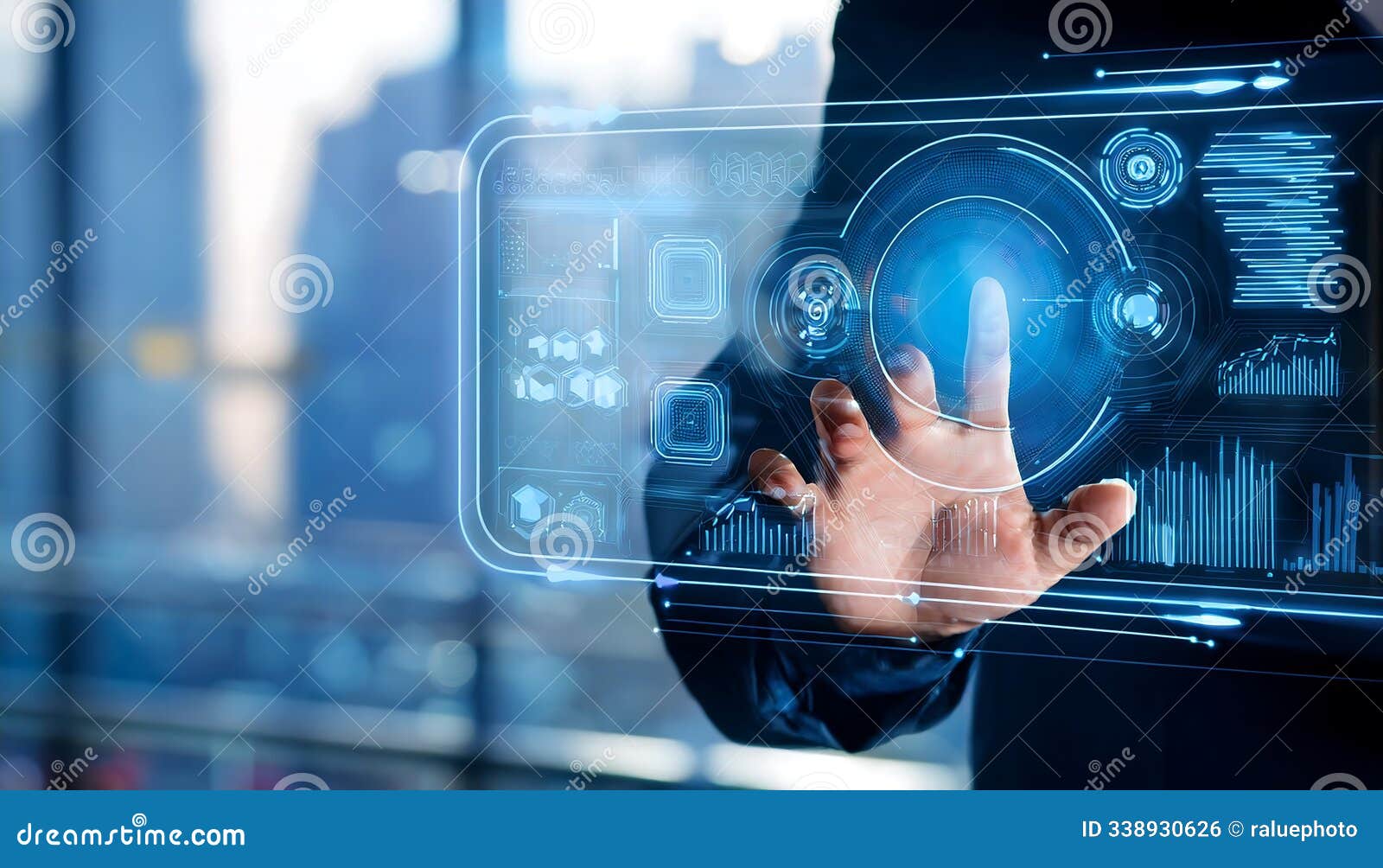 A Person Interacts with a Holographic Interface, Their Finger ...