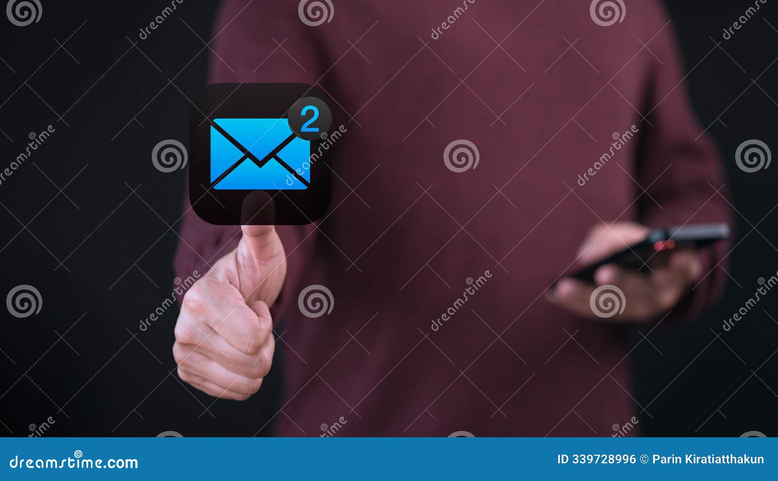 A Person Interacts with a Virtual Email Notification Showing Two New ...