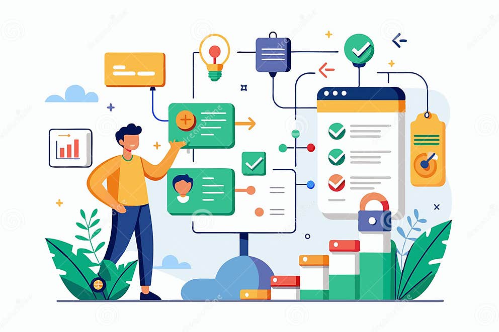 A Person Interacts with a Visual Workflow Showing Customizable Task ...