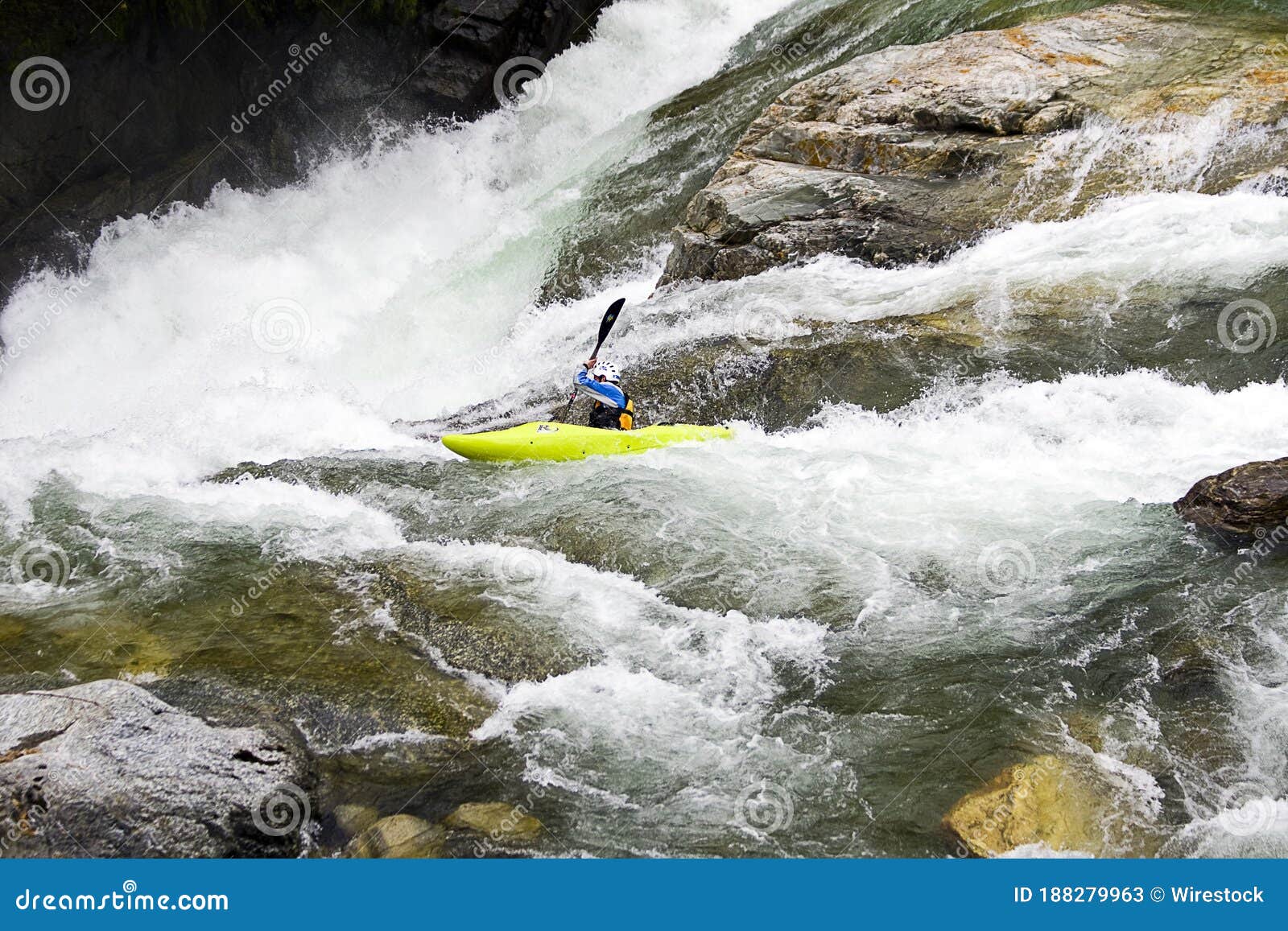 Person in a Kayak Kayaking in a River in the Mountains Stock Image ...
