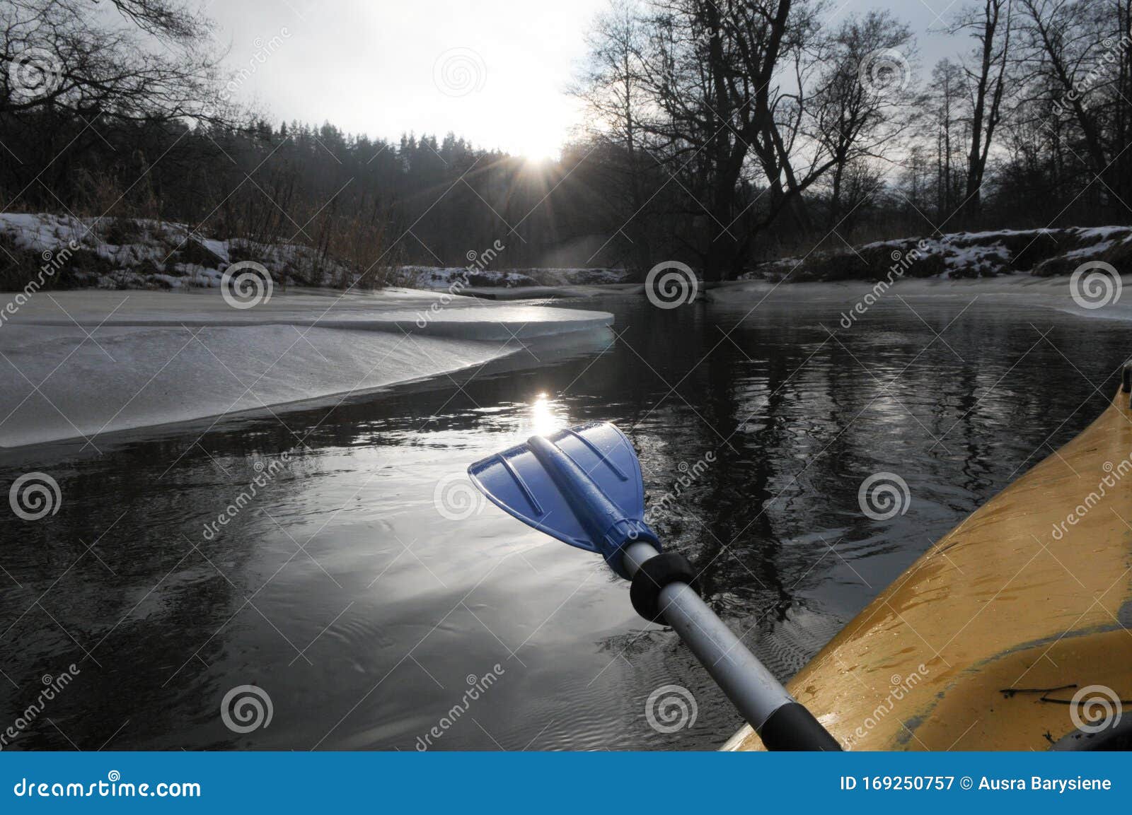 Kayaking during Wintertime stock image. Image of winter - 169250757