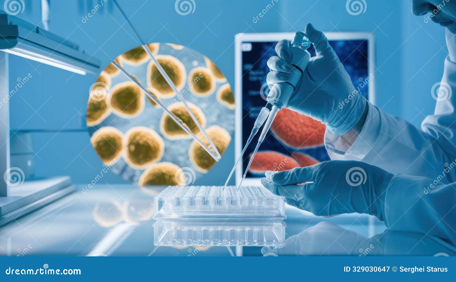 A Person in Lab Coat Holding a Pipette and Looking at Microscope, AI ...